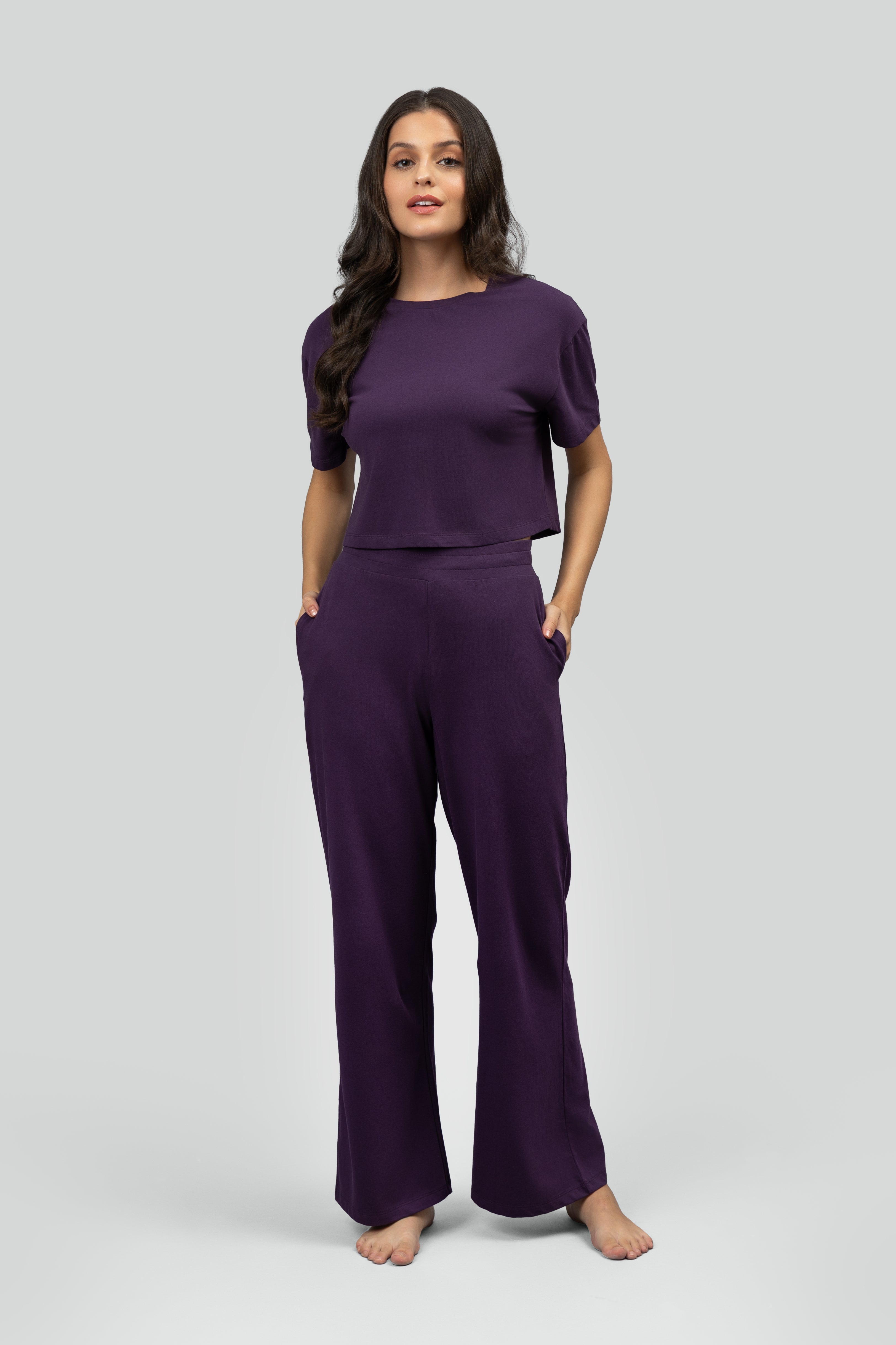 Soft Flare Plum Cropped Lounge Set – NeceSera